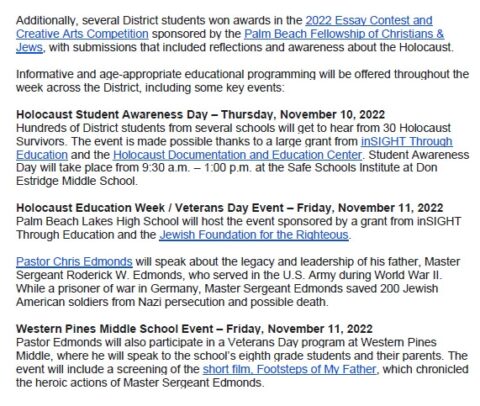 Learning During Holocaust Education Week: The School District of Palm ...