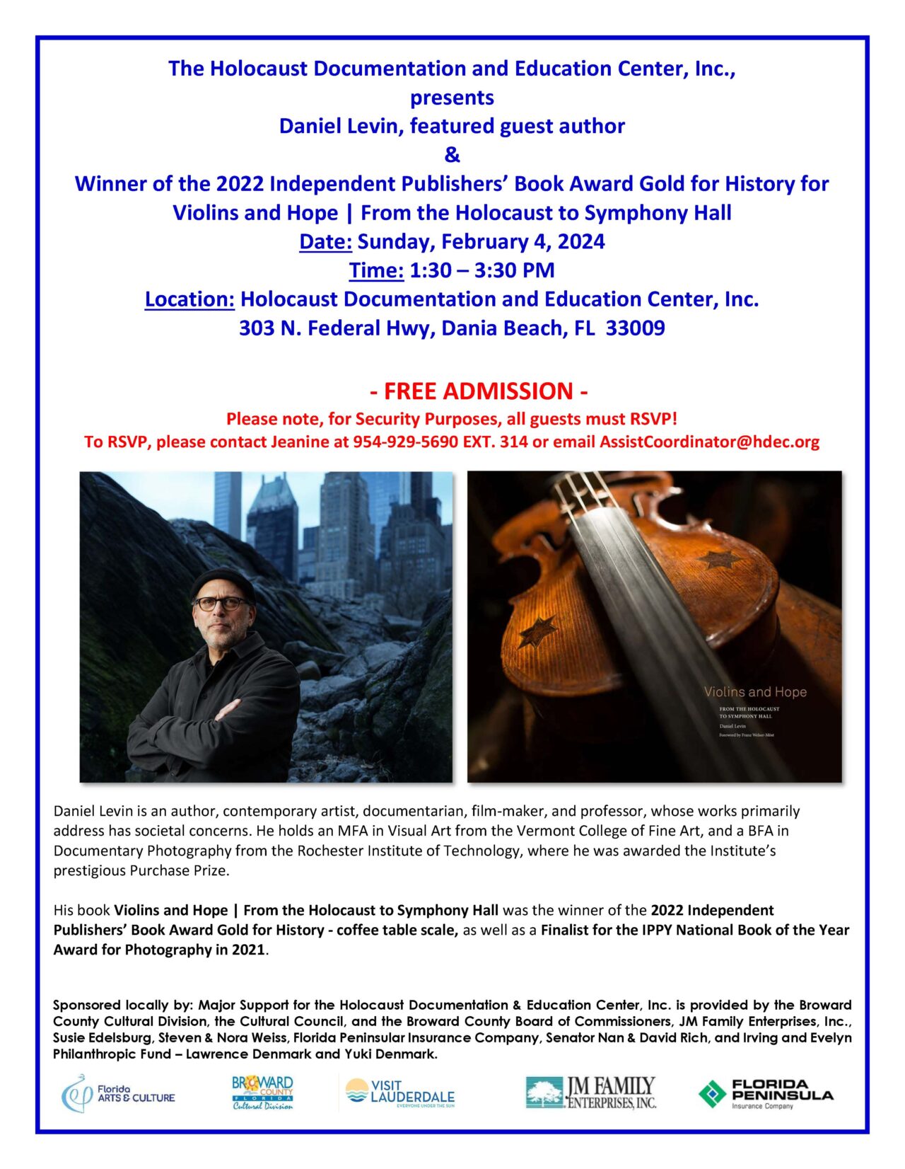 Come and meet Daniel Levin, author of Violins and Hope | From the ...